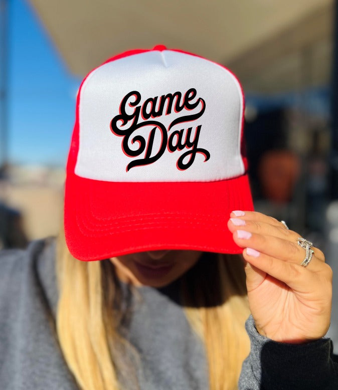 *DTF* Game Day Cursive Trucker Hats – SCW Warehouse