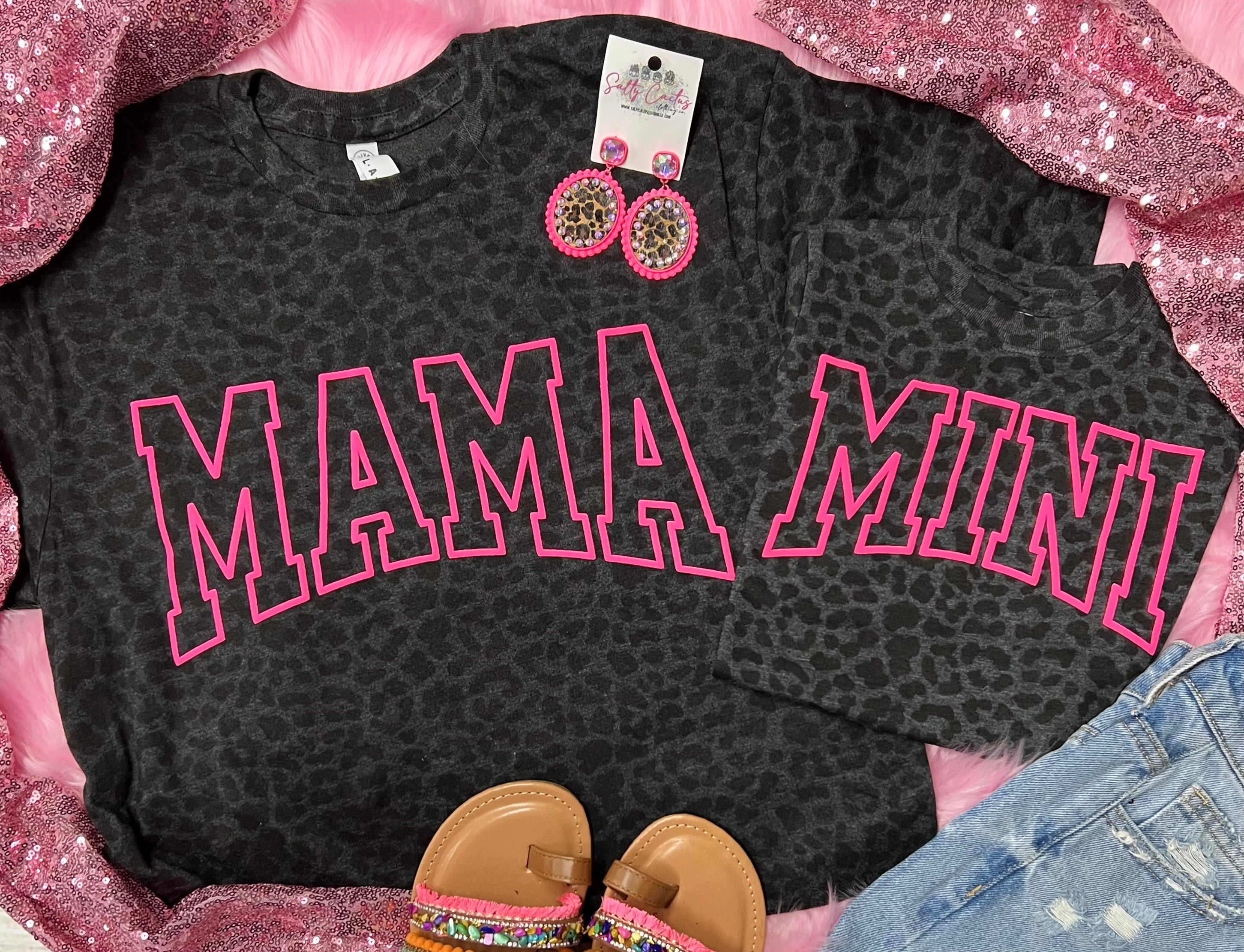 *PUFF* Mama/Mini Neon Pink Puff on Black Leopard Tee – SCW Warehouse